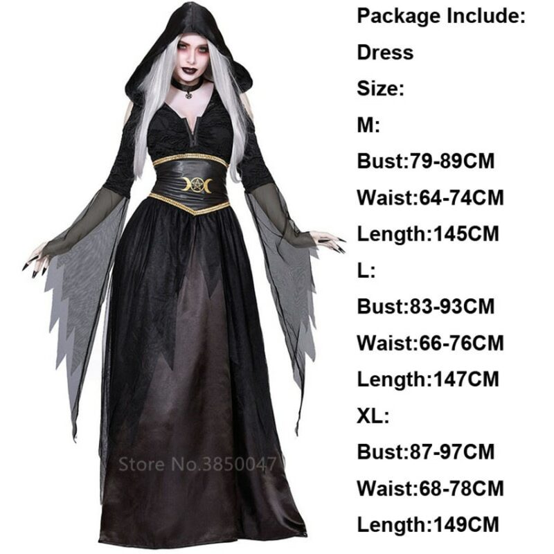 Gothic Witch Bride Costume Womens Skeleton Hooded Dress For Halloween ...