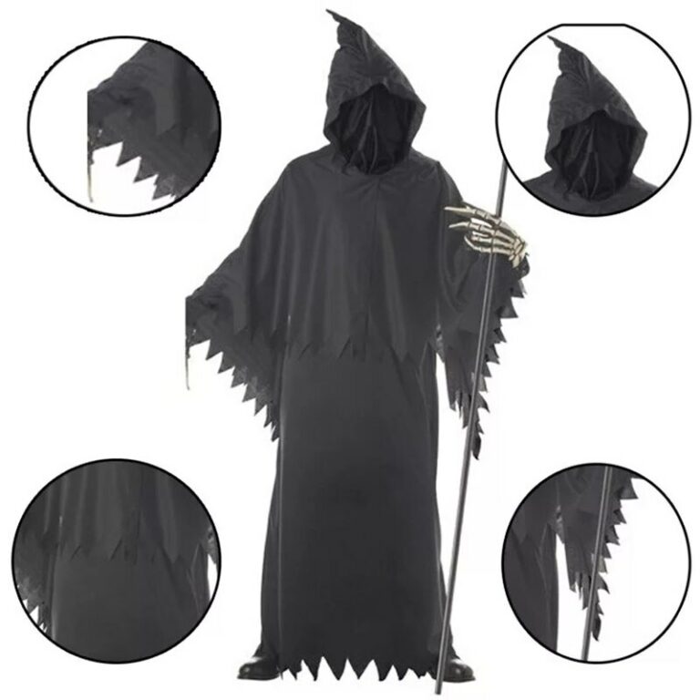 Adult Scary Grim Reaper Cosplay Costume Evil Skeleton Ghost Hooded ...