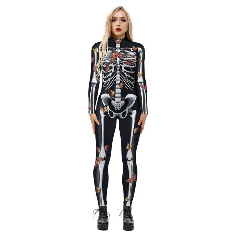 Womens Scary Skeleton Bodycon Halloween Costume For Carnival Parties