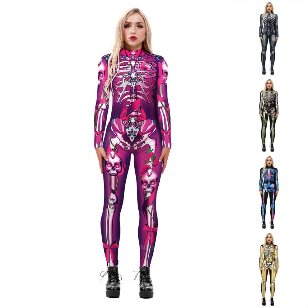 Womens Scary Skeleton Bodycon Halloween Costume For Carnival Parties ...