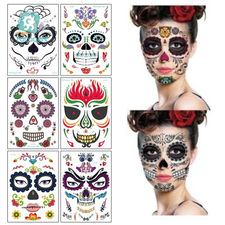 Waterproof Day Of The Dead Temporary Tattoo Face Stickers For Party ...