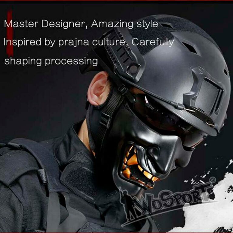 Tactical Airsoft Half Face Hannya Samurai Demon Oni Prajna Cosplay Mask ...