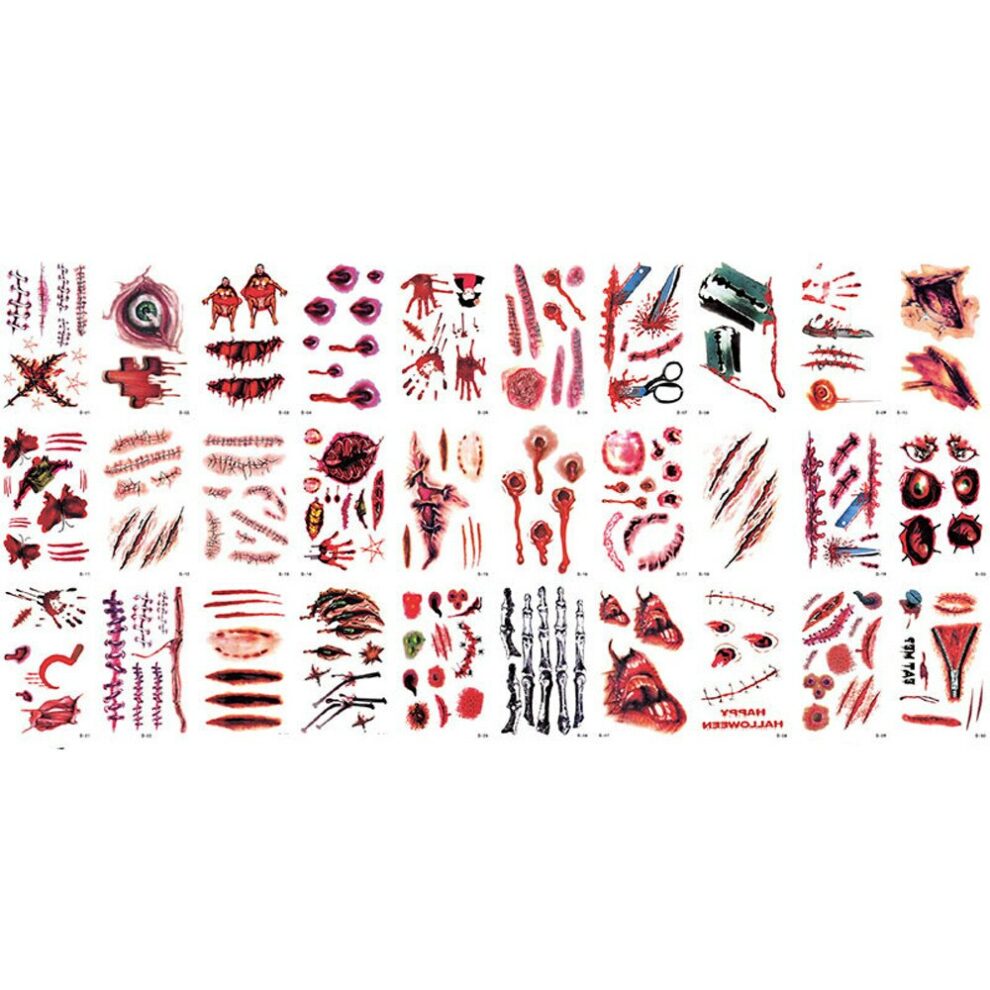30pcs Waterproof Temporary Vampire Zombie Tattoos Fake Wound Stitch ...