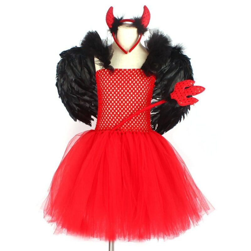 Red Devil Baby Girl Tutu Costume Dress With Wings For Cosplay Photos ...