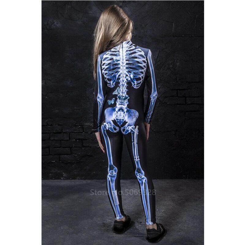 Adult Kids Skeleton Costume Scary Skull Zombie Horror Carnival Outfit ...