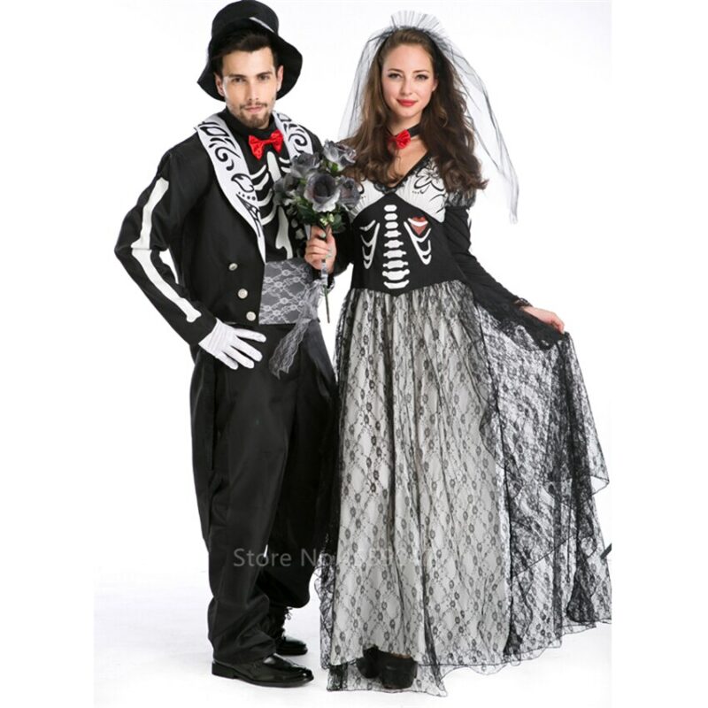 Adult Gothic Vampire Bride Costume Skeleton Witch Cosplay Scary ...