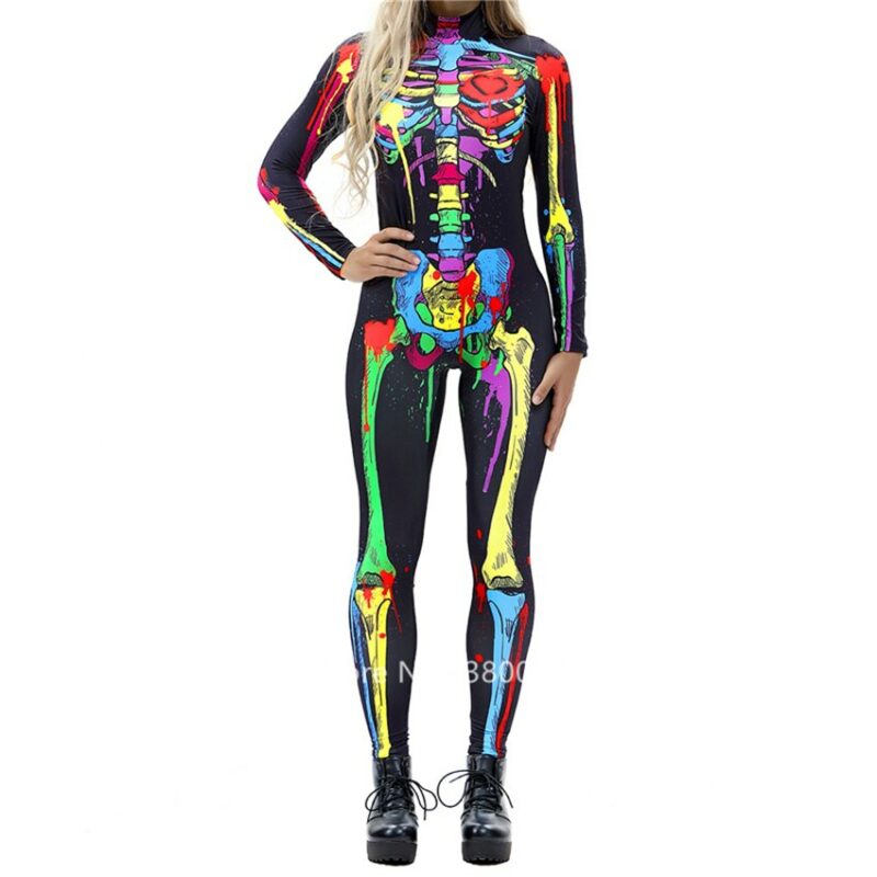 Womens Day Of The Dead Skeleton Cosplay Costume Witch Devil Jumpsuit ...
