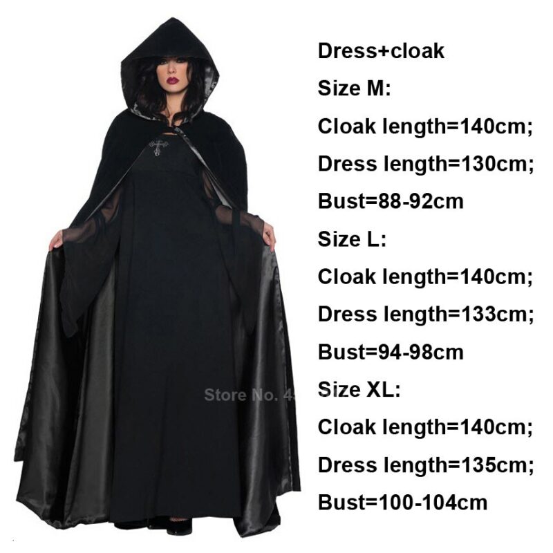 Scary Costumes For Women Ghost Bride Costume Black Dress Cloak Set ...