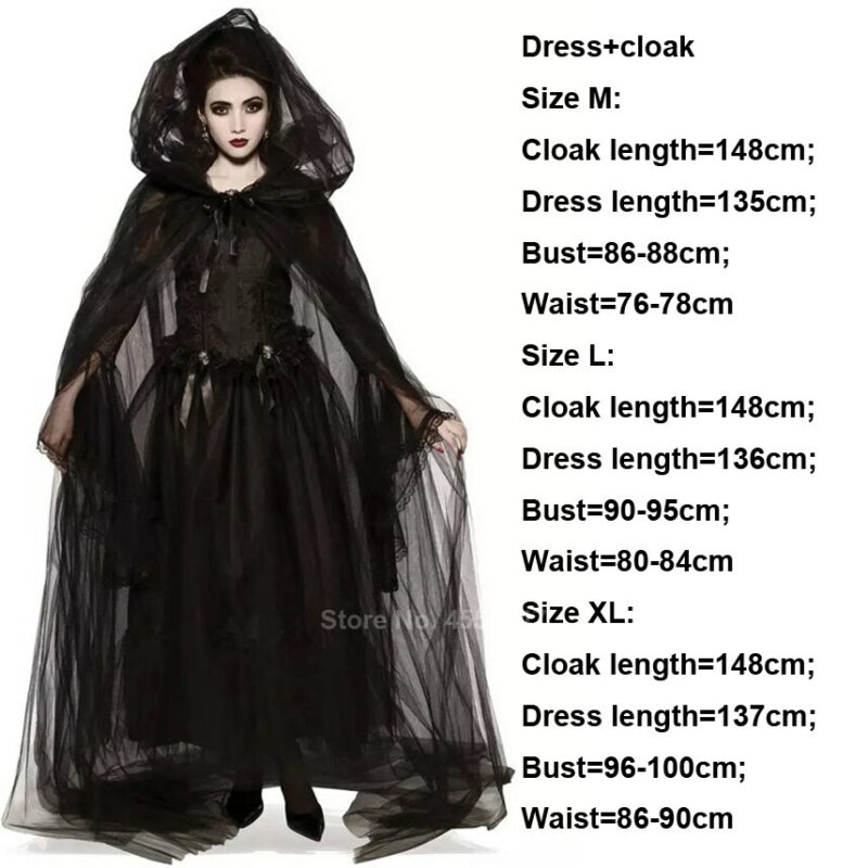 Scary Costumes For Women Ghost Bride Costume Black Dress Cloak Set ...
