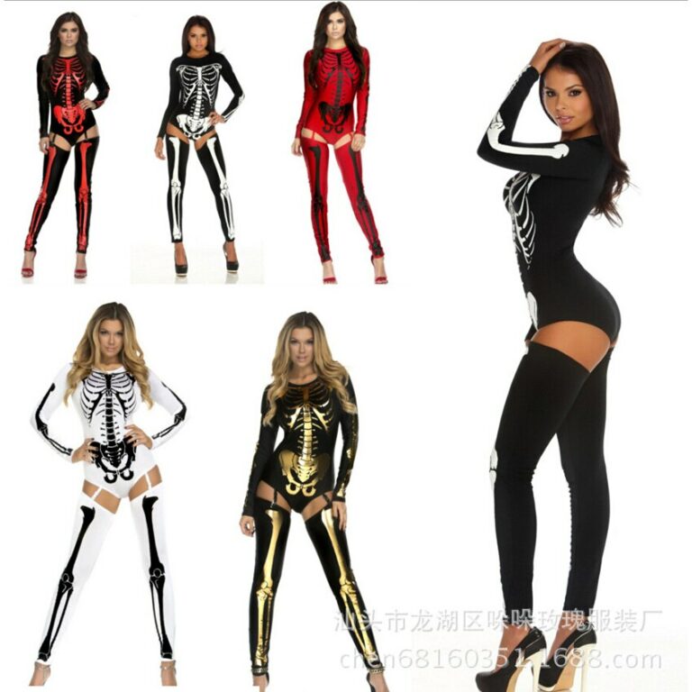 Womens Sexy Gothic Skeleton Bodysuit Scary Zombie Cosplay Costume For ...