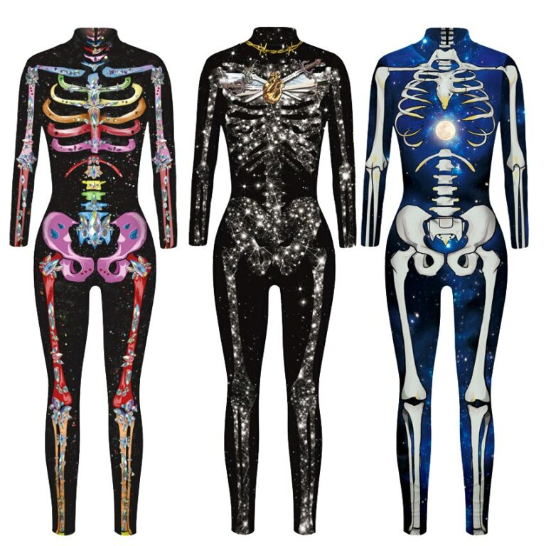 Womens Skeleton 3d Print Bodysuit Full Sleeve Sexy Party Costume ...