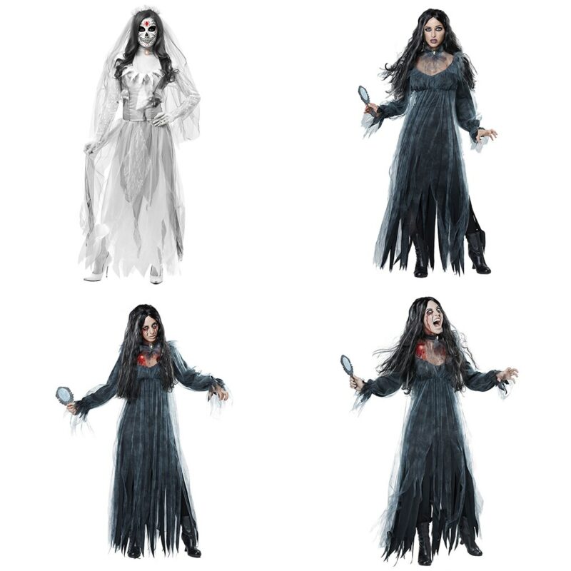Womens Zombie Bride Costume Ghost Corpse Horror Cosplay Dress ...