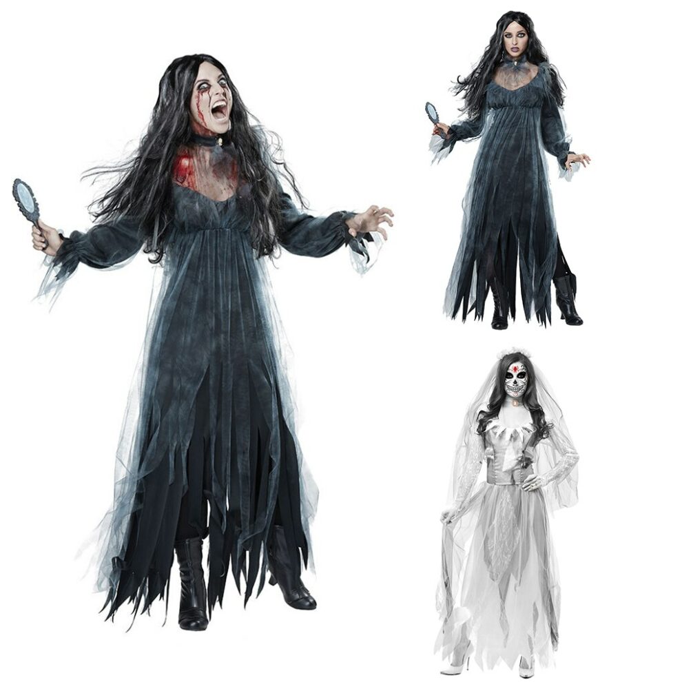 Womens Zombie Bride Costume Ghost Corpse Horror Cosplay Dress ...