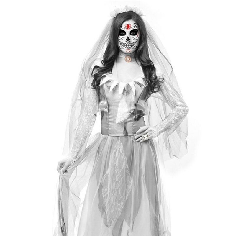 Womens Zombie Bride Costume Ghost Corpse Horror Cosplay Dress ...