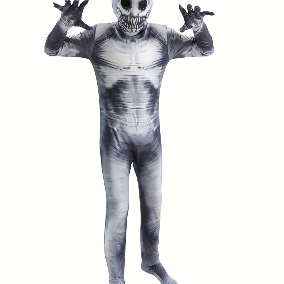Kids Halloween Skeleton Venom Costume Jumpsuit Mask Set ...