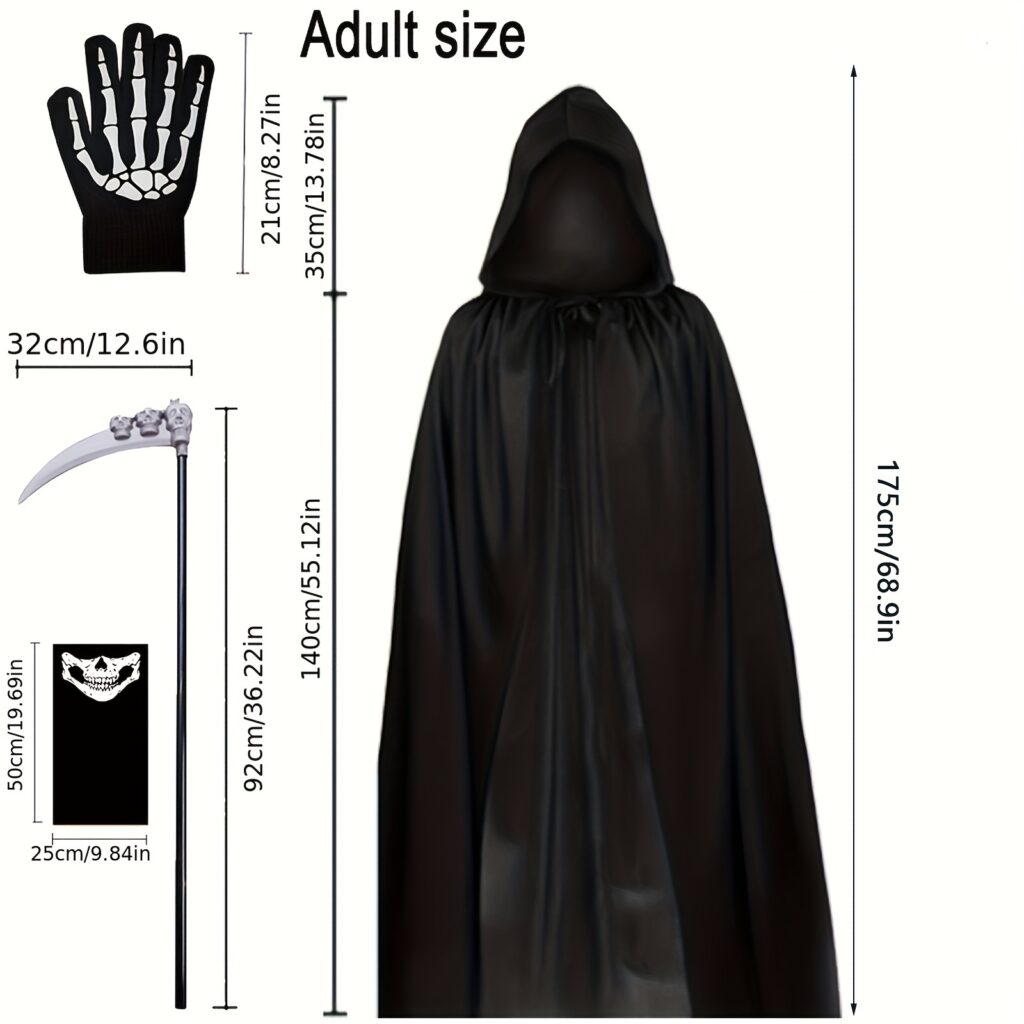 Deluxe Grim Reaper Halloween Costume Set Mask Cloak Gloves Included ...