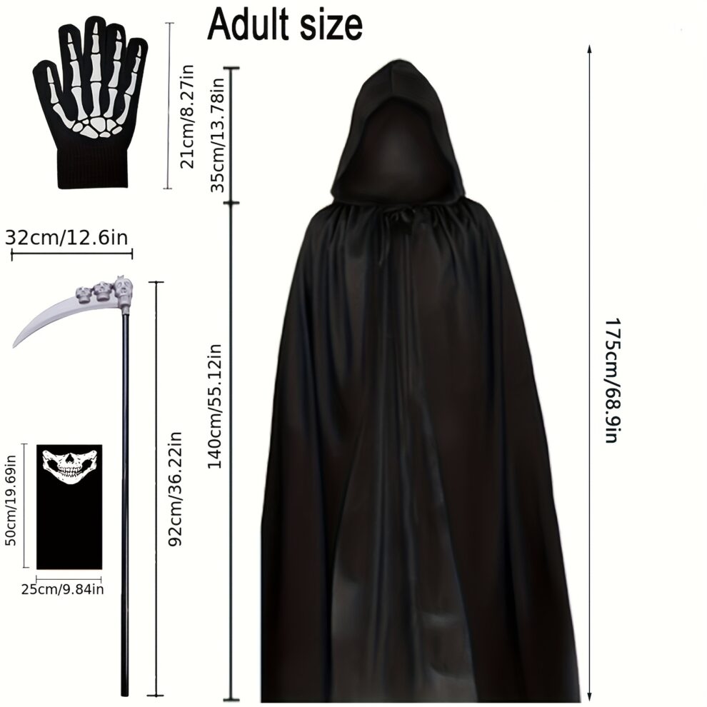 Deluxe Grim Reaper Halloween Costume Set Mask Cloak Gloves Included ...