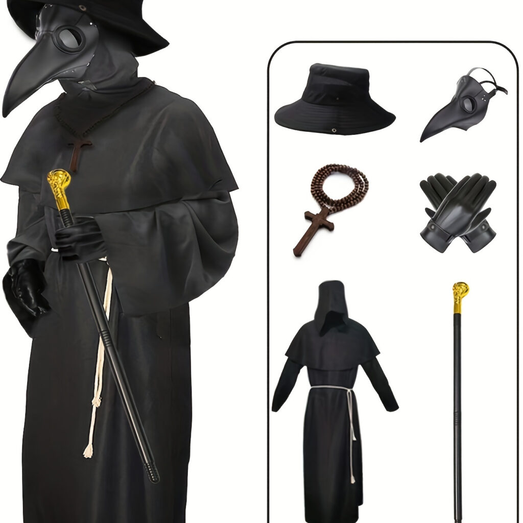 Authentic 6pcs Renaissance Plague Doctor Costume For Halloween And ...